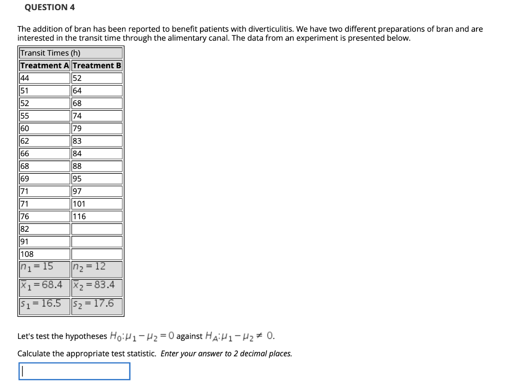Solved QUESTION 4 The addition of bran has been reported to | Chegg.com