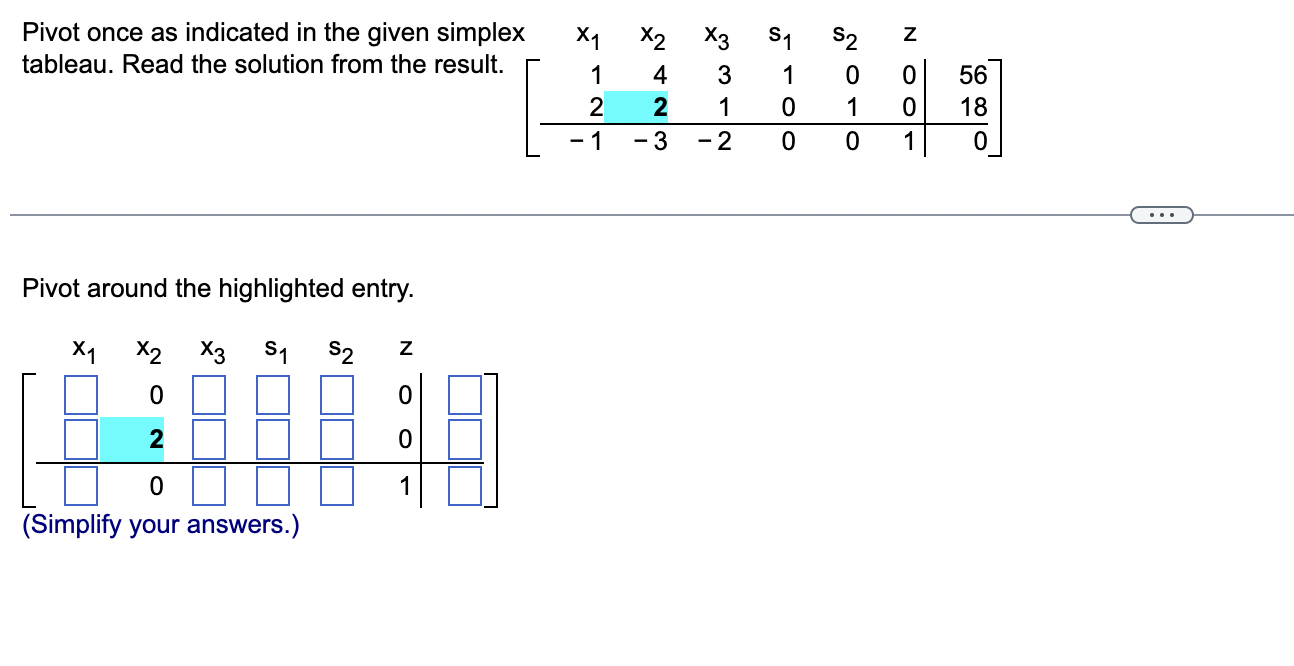 Solved Pivot around the highlighted entry. | Chegg.com