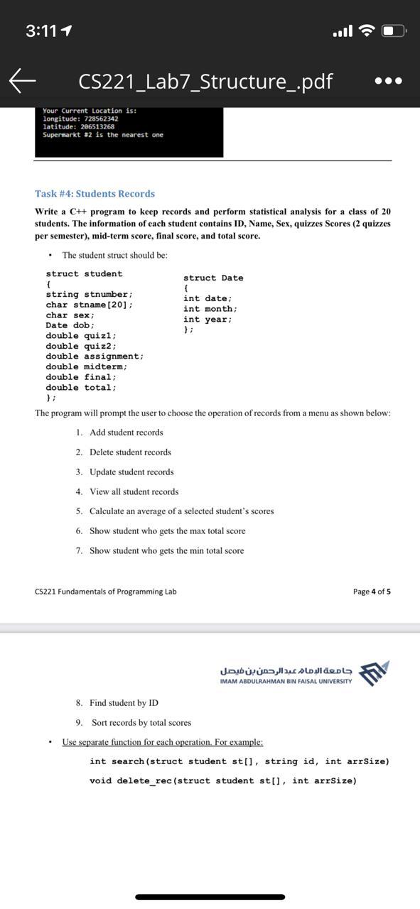Solved 3:11 1 CS221_Lab7_Structure_.pdf Your Current | Chegg.com