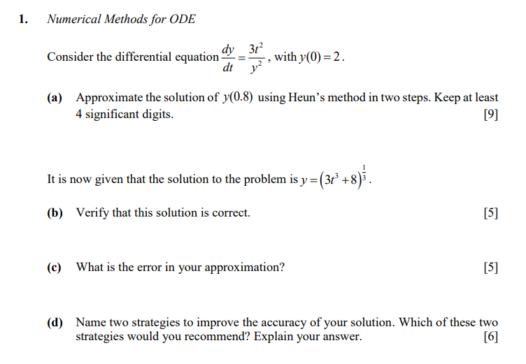 Solved Numerical Methods for ODE Consider the differential | Chegg.com