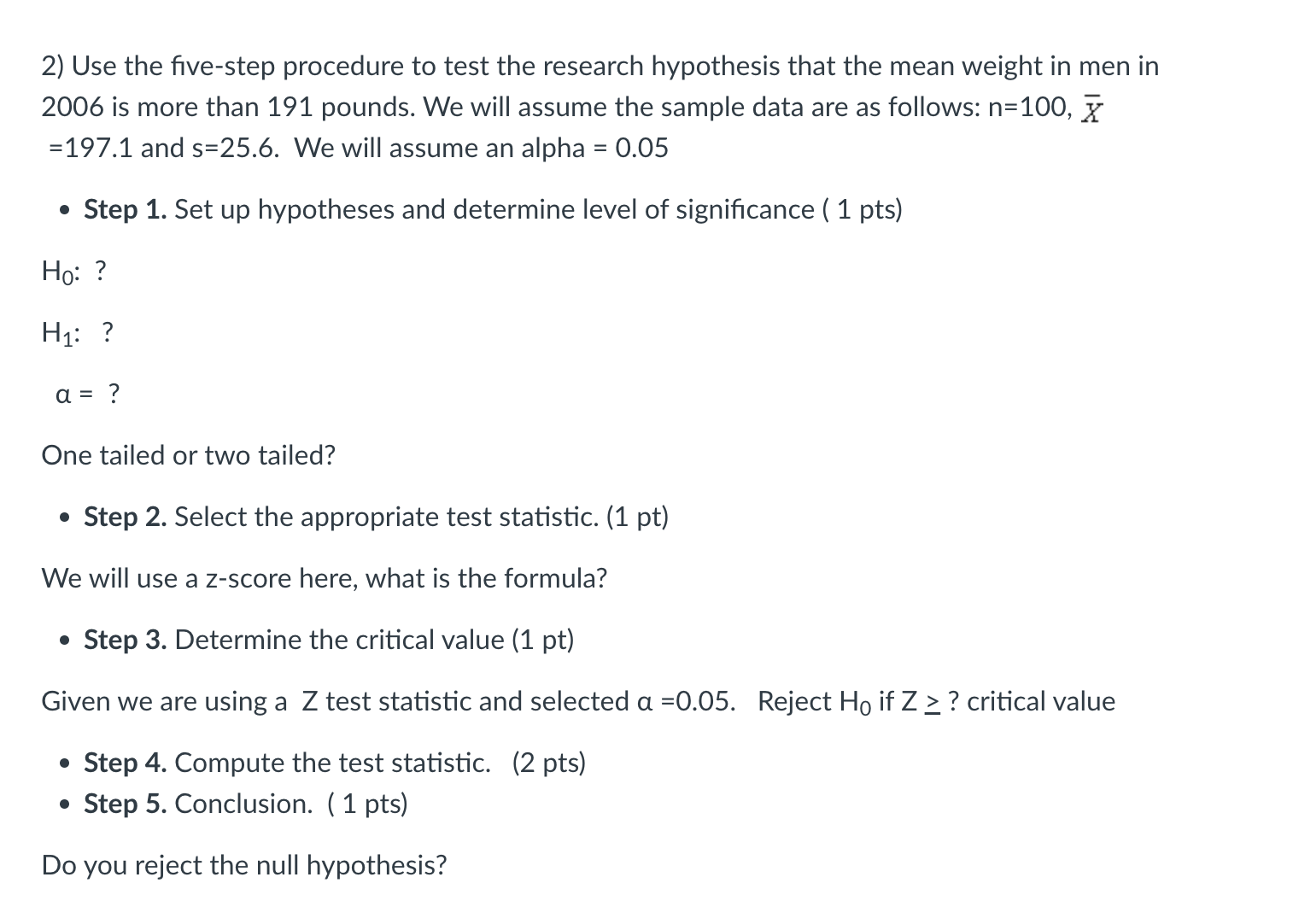 Solved 2) Use the five-step procedure to test the research | Chegg.com