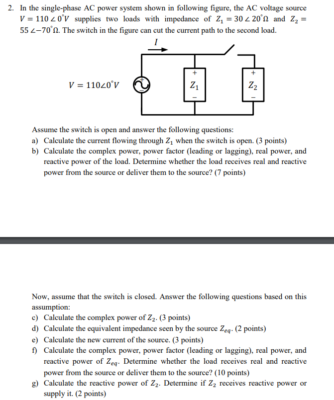 Solved 2. In the single-phase AC power system shown in | Chegg.com
