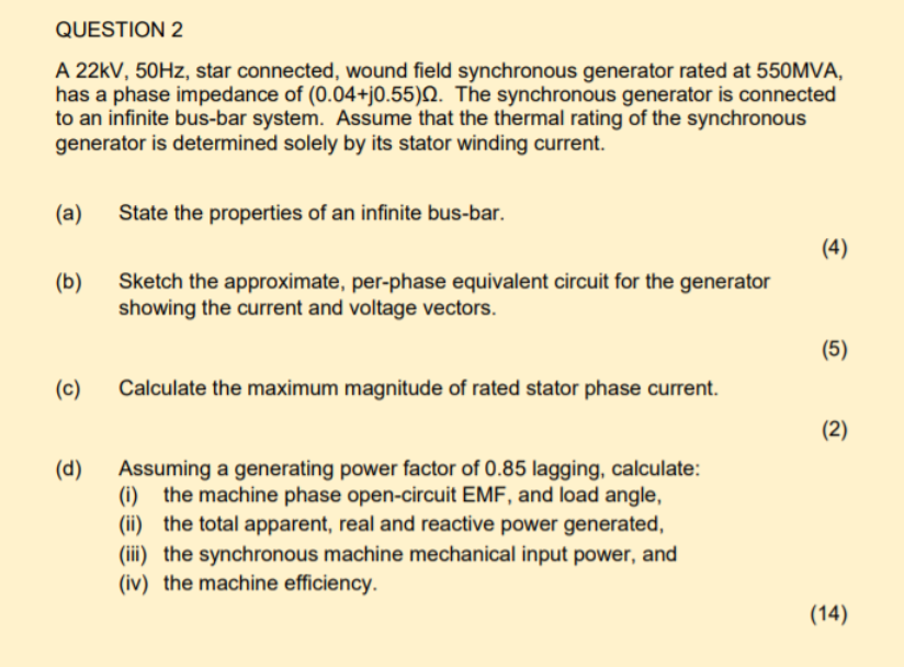 Solved QUESTION 2 A 22kV, 50Hz, star connected, wound field | Chegg.com
