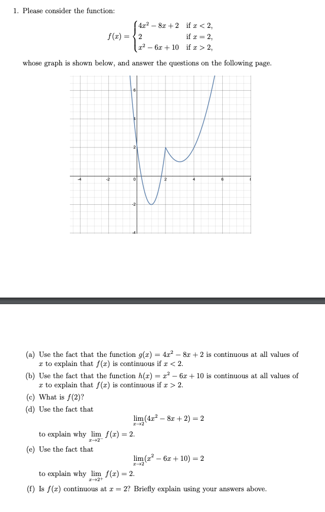 Solved 1. Please consider the function: | Chegg.com