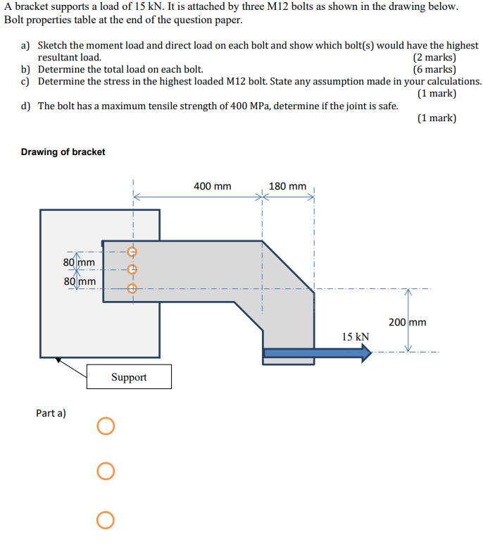 Solved A bracket supports a load of 15 kN. It is attached by | Chegg.com