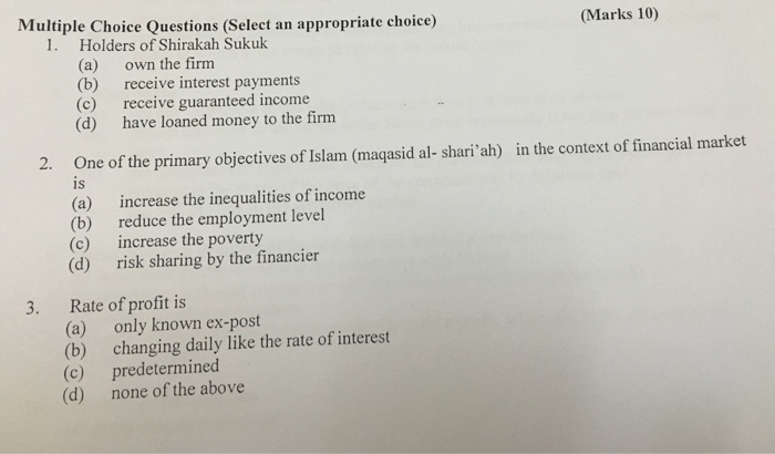 Solved Multiple Choice Questions (Select an appropriate | Chegg.com