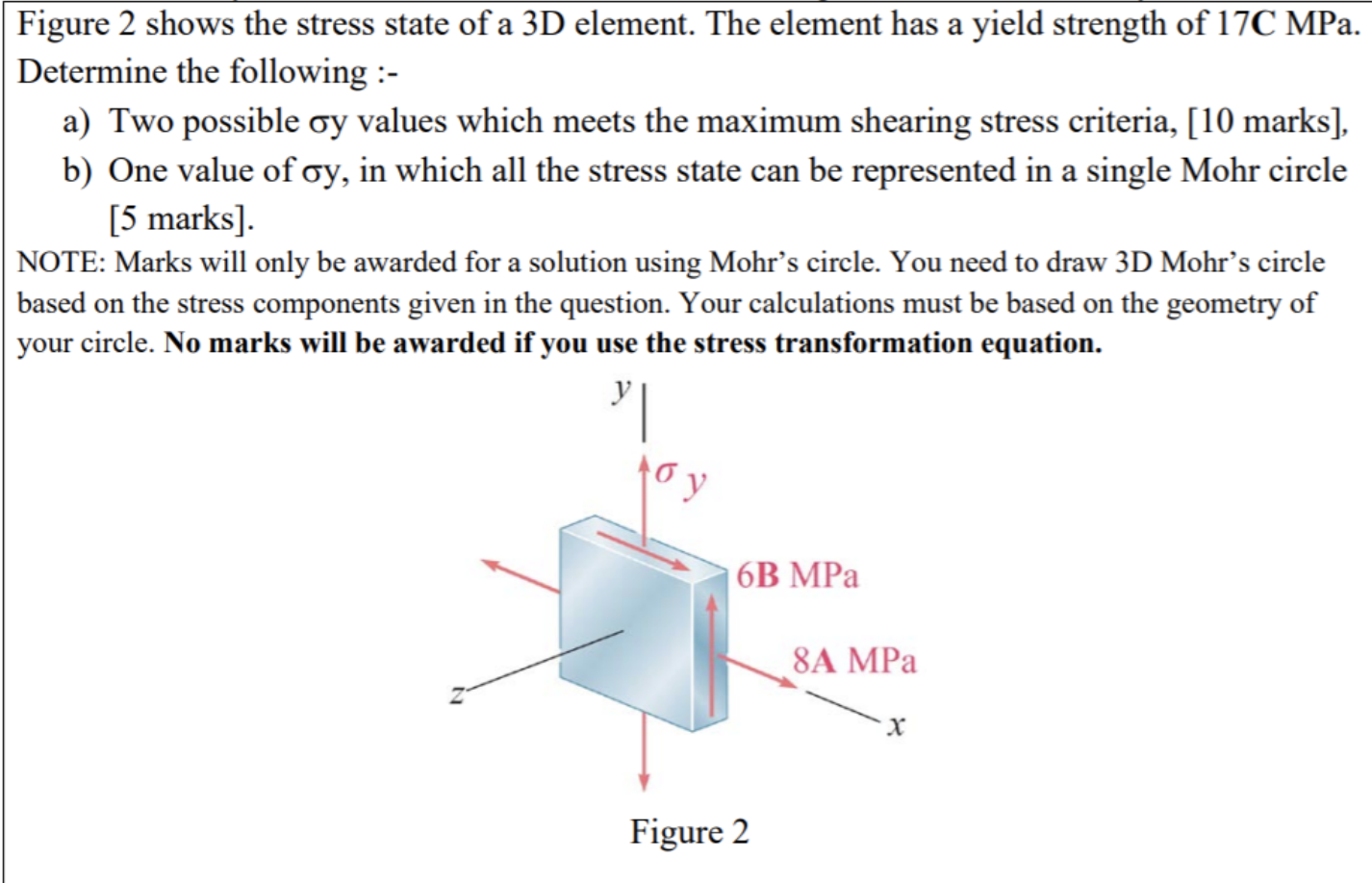 Solved For me A=7 and B=8 and C=1 Please use 3d mohrs circle | Chegg.com
