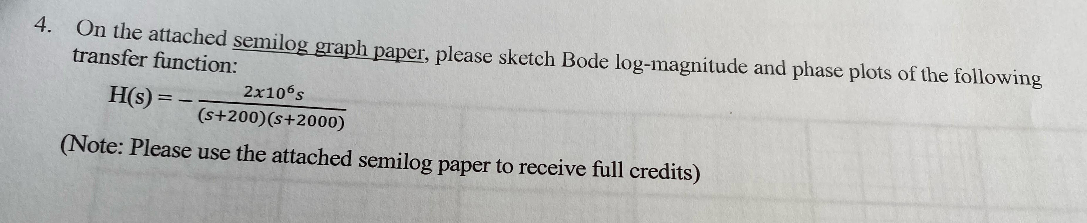 Solved 4. On the attached semilog graph paper, please sketch | Chegg.com