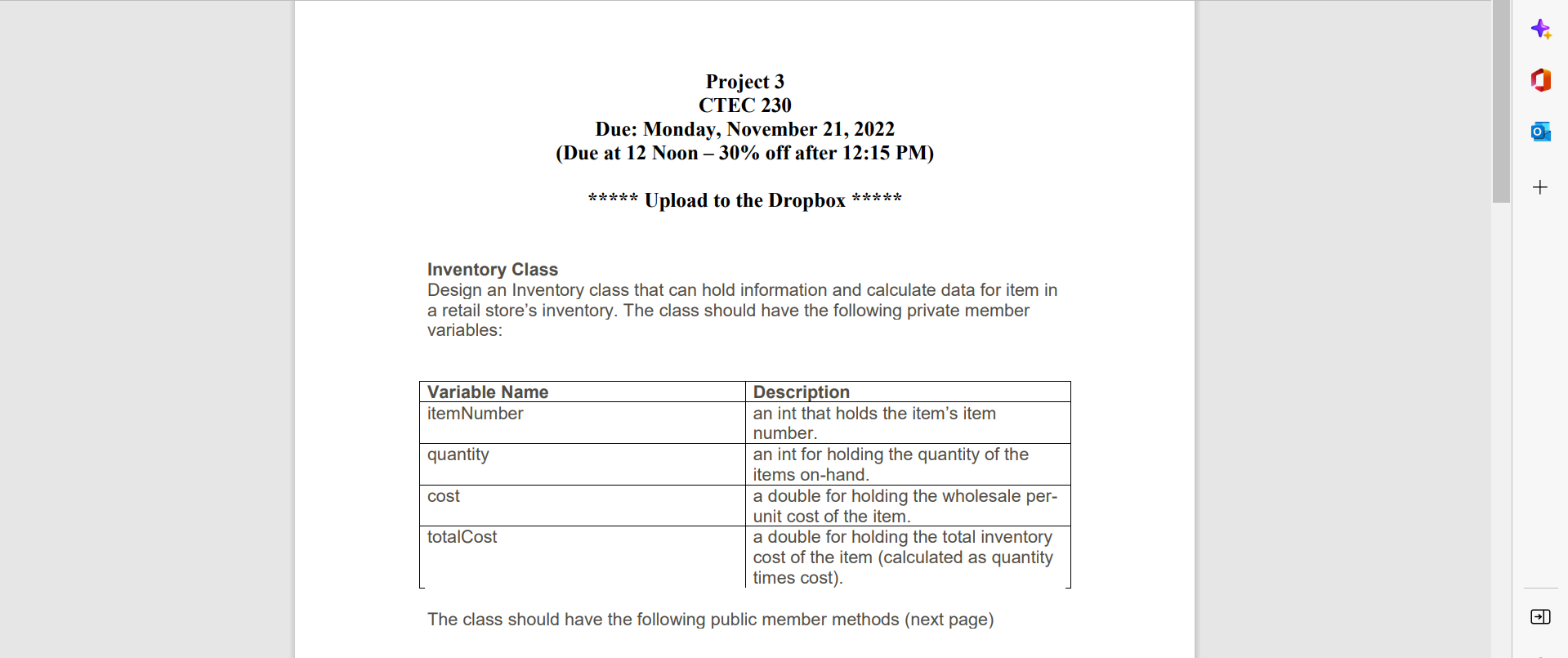 Solved Project 3 CTEC 230 Due: Monday, November 21, 2022 | Chegg.com