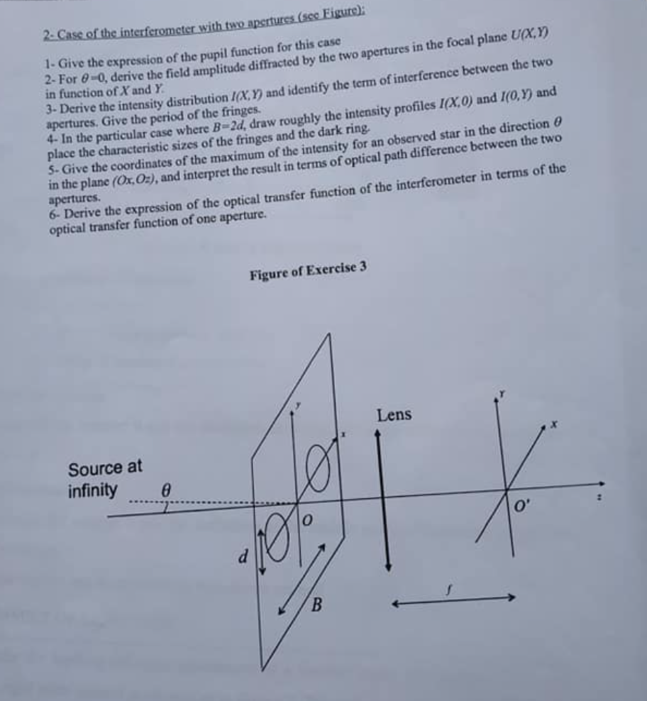 2- Case of the interferometer with two apertures (see | Chegg.com