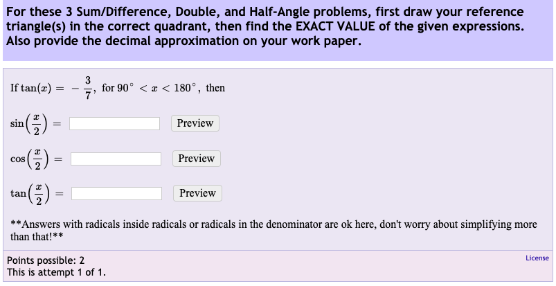 Solved For these 3 Sum/Difference, Double, and Half-Angle | Chegg.com