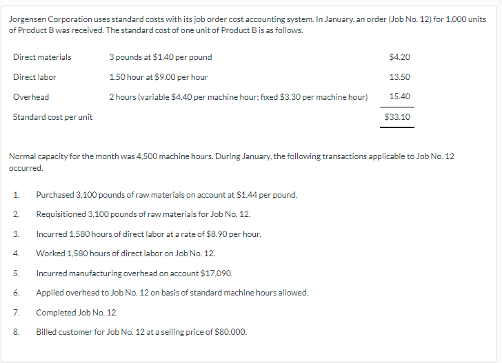 Solved Jorgensen Corporation uses standard costs with its | Chegg.com