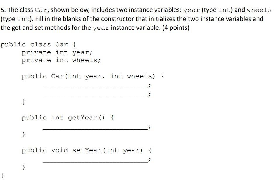 Solved . The class Car, shown below, includes two instance | Chegg.com