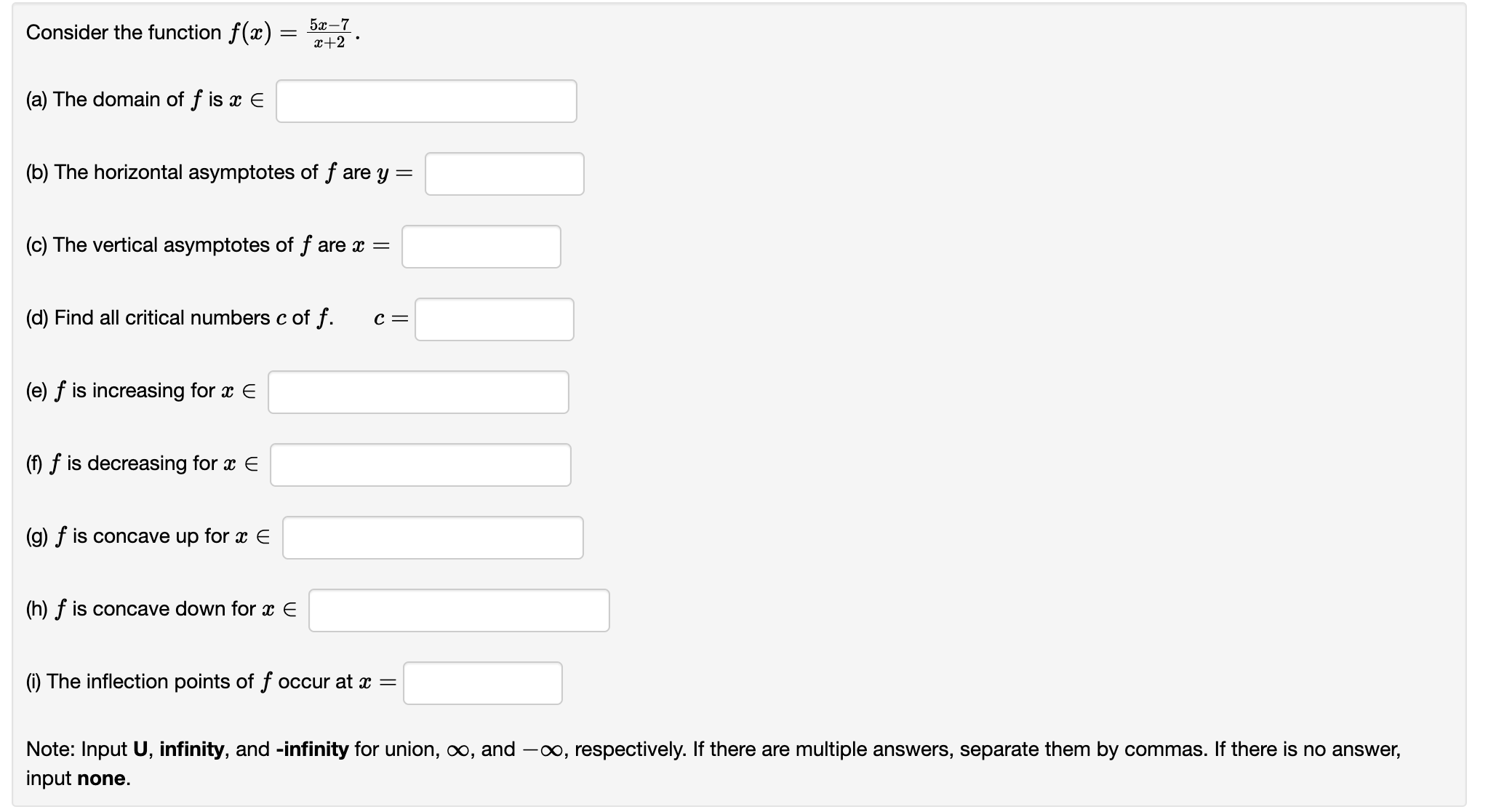 Solved Consider the function f(x)=x+25x−7. (a) The domain of | Chegg.com