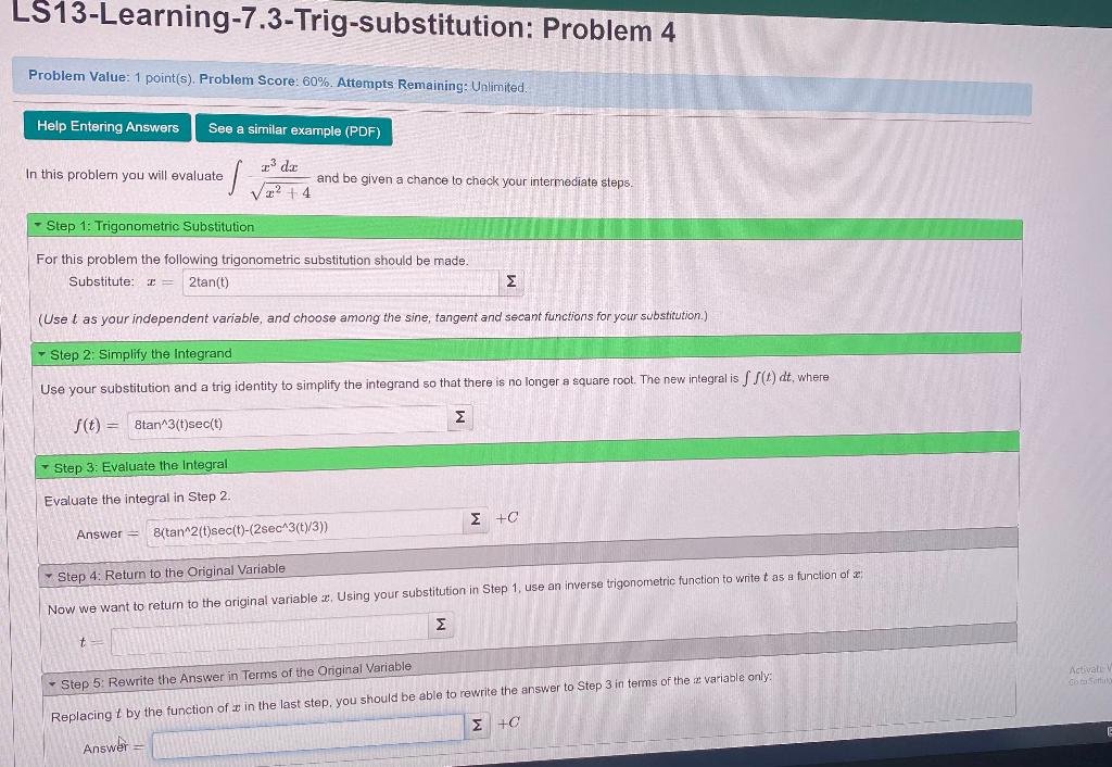 Solved LS13-Learning-7.3-Trig-substitution: Problem 4 | Chegg.com