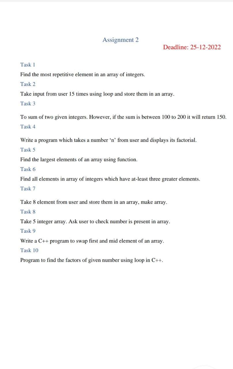 Solved Task 1 Find the most repetitive element in an array | Chegg.com