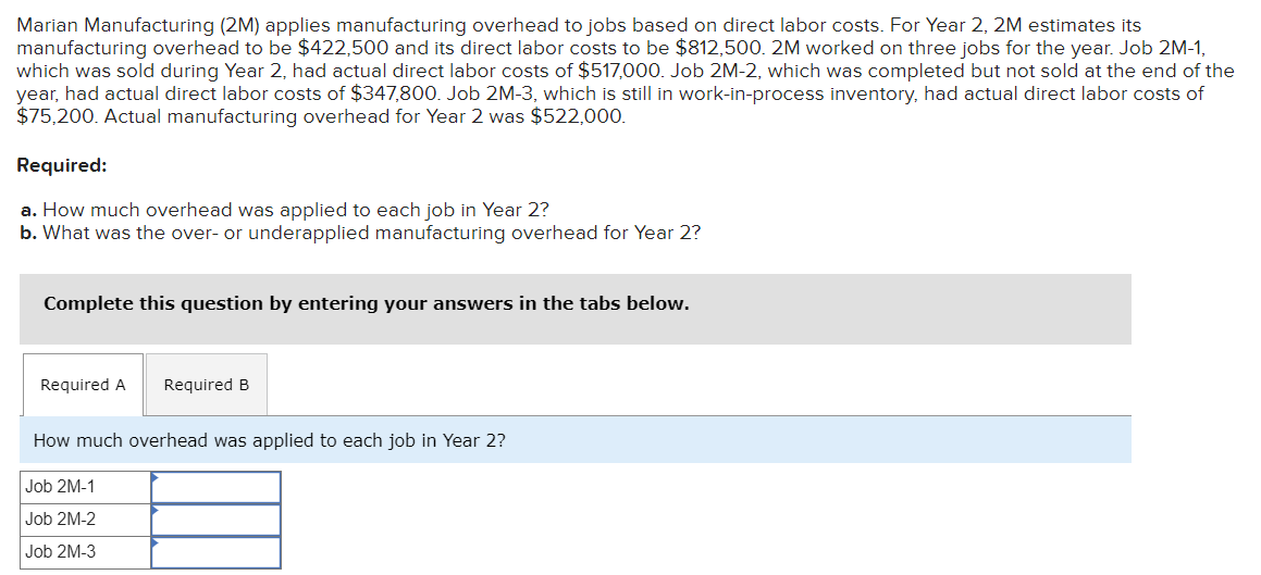 Solved Marian Manufacturing (2M) applies manufacturing | Chegg.com