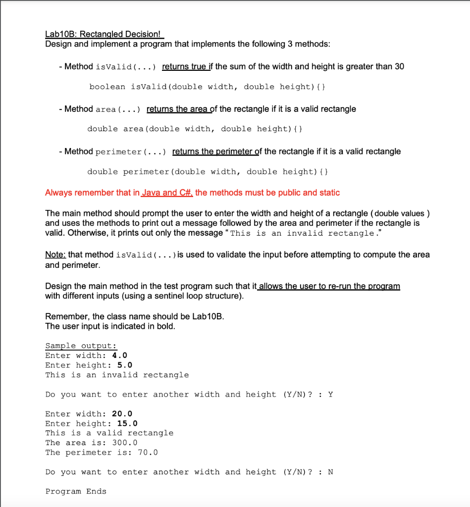 Solved Lab10B: Rectangled Decision! Design and implement a | Chegg.com