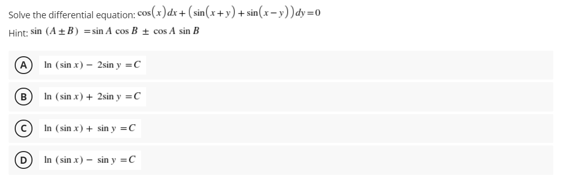 Solved + Solve the differential equation: cos(x)dx + | Chegg.com