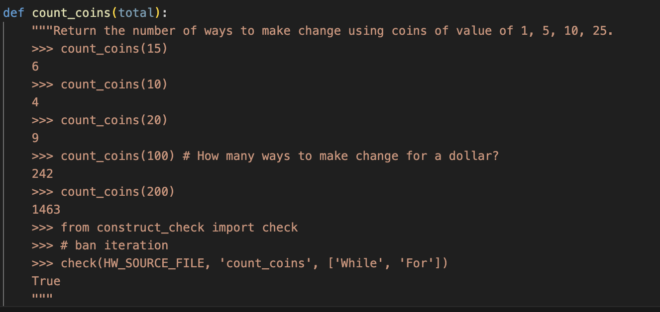 def count_coins(total): "'"'Return the number of ways | Chegg.com