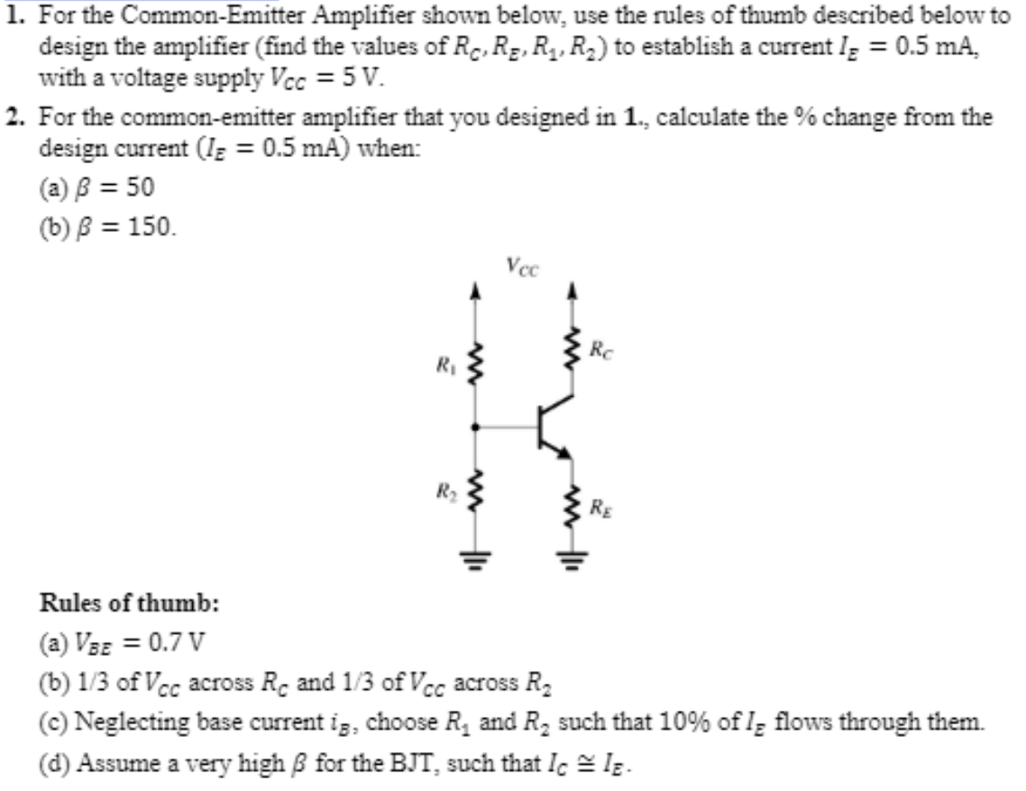 Solved 1. For the Common-Emitter Amplifier shown below, use | Chegg.com