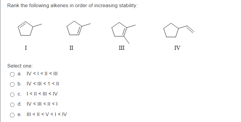 Solved Rank the following alkenes in order of increasing | Chegg.com