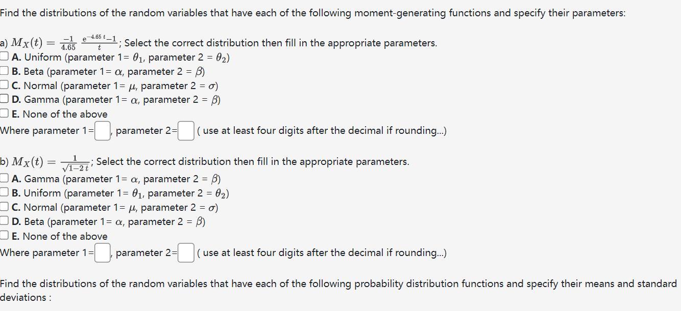 Solved Find the distributions of the random variables that | Chegg.com