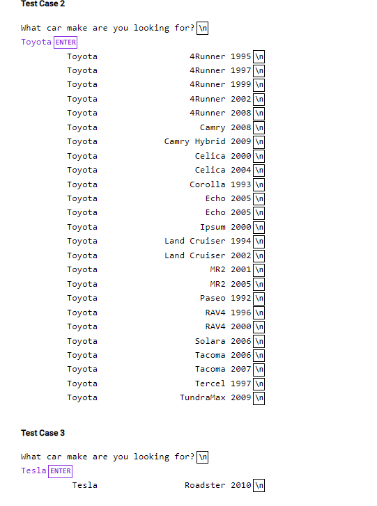 Solved in Java Ask the use for the name of a car maker. | Chegg.com