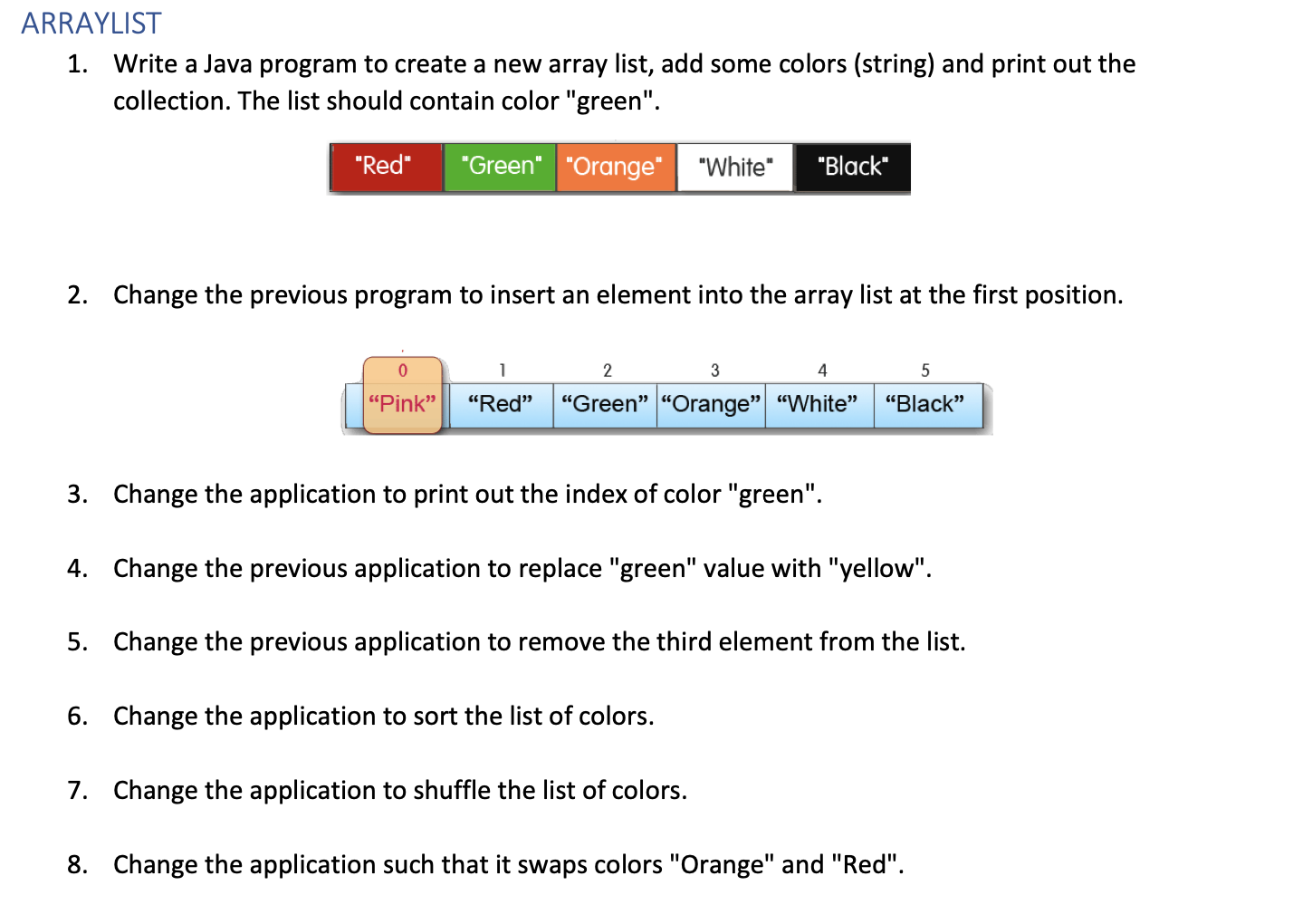 Solved ARRAYLIST 1. Write a Java program to create a new | Chegg.com