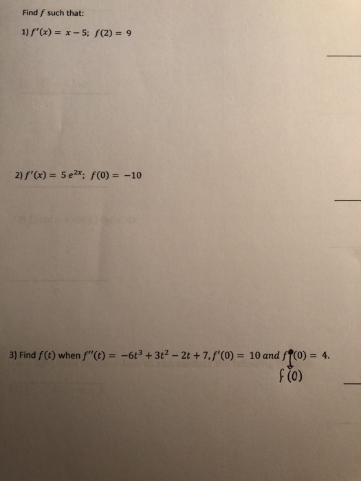 Solved Find f such that: 2x. 2)f'(x) 5ex: f(0)--10 3) Find | Chegg.com
