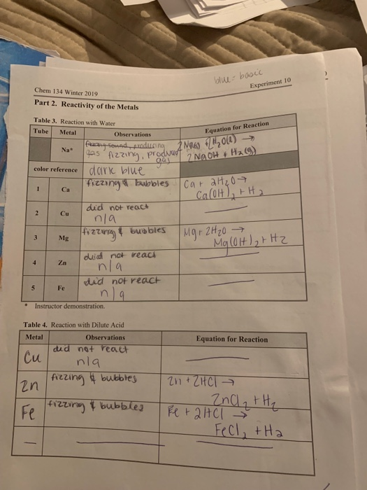 Solved Chem 134 Winter 2019 Experiment 10 Data and Results | Chegg.com