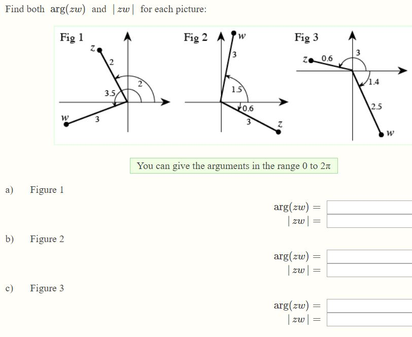 Solved Find both arg(zw) and zw for each picture: Fig 1 Fig | Chegg.com
