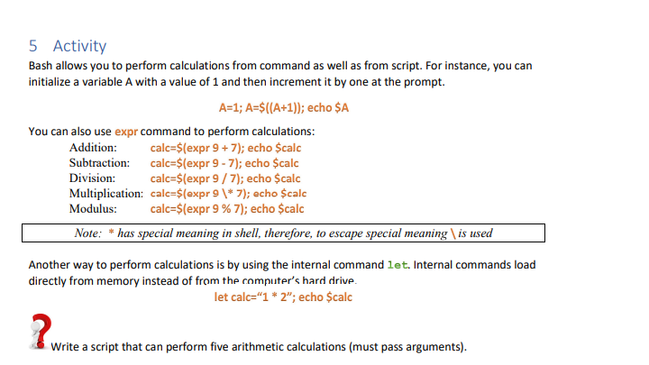 Solved Please Write a linux script that can perform five | Chegg.com