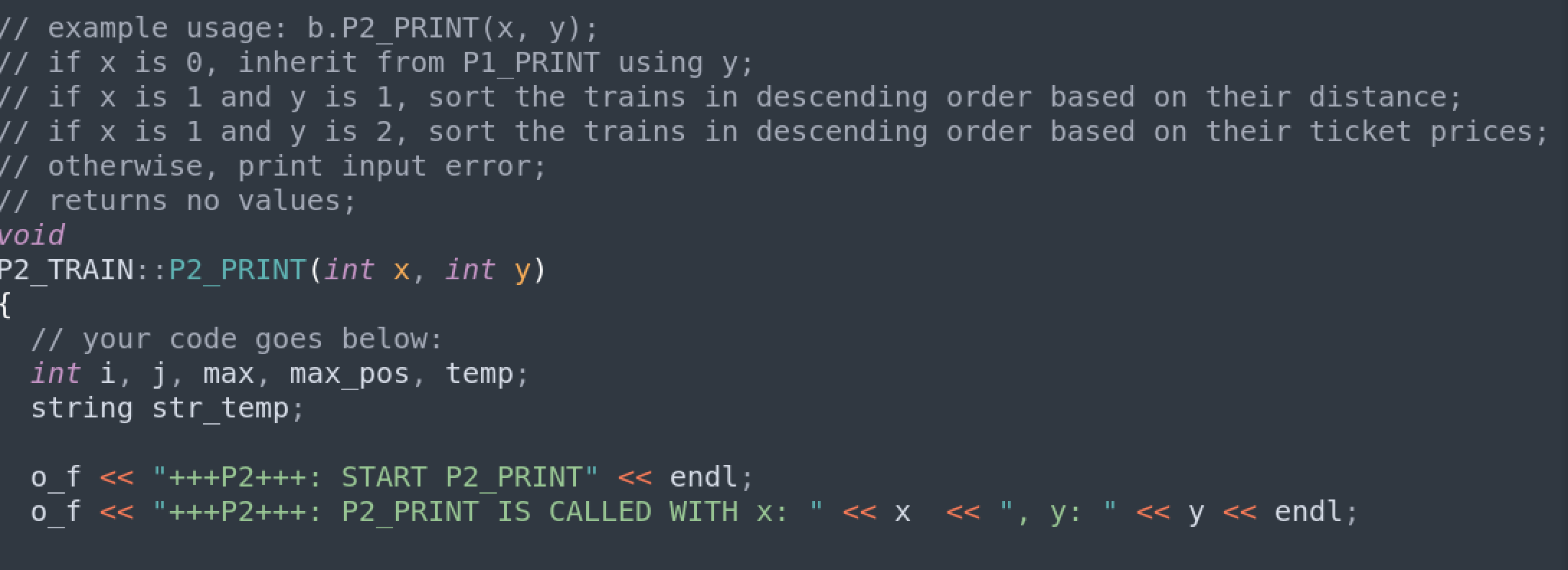 Solved // example usage: b.P2_CHANGE (x, DEP, ARR, ID, AMNT) | Chegg.com