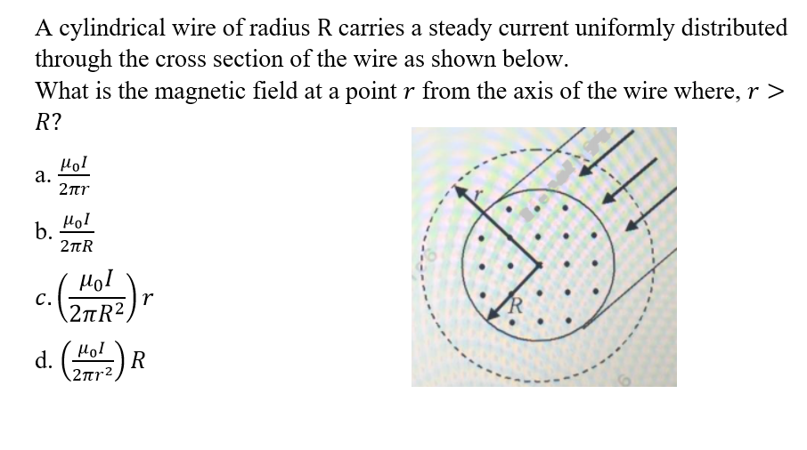 Solved A cylindrical wire of radius R carries a steady | Chegg.com