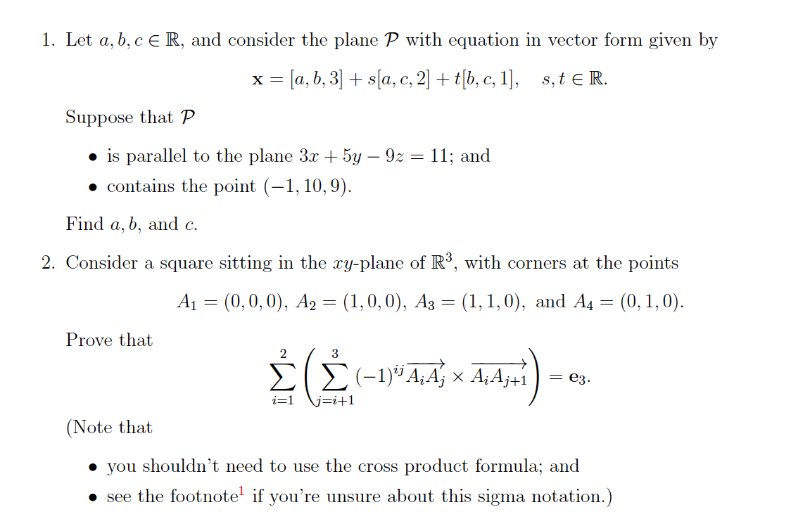 Solved 1. Let a, b, c ER, and consider the plane P with | Chegg.com