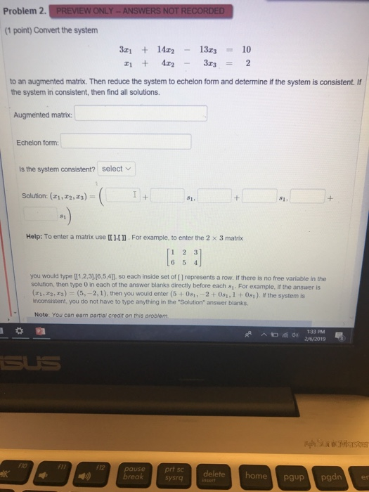 Solved Problem 2.PREVIEW ONLY-ANSWERS NOT RECORDED 1 point) | Chegg.com