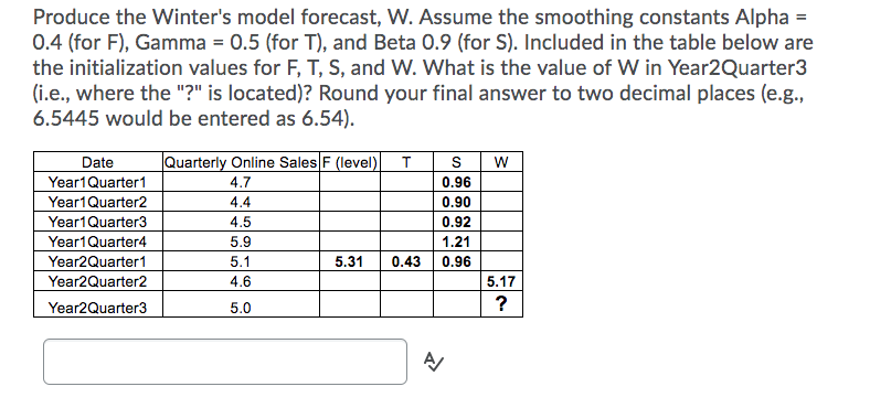 Produce the Winter's model forecast, W. Assume the | Chegg.com