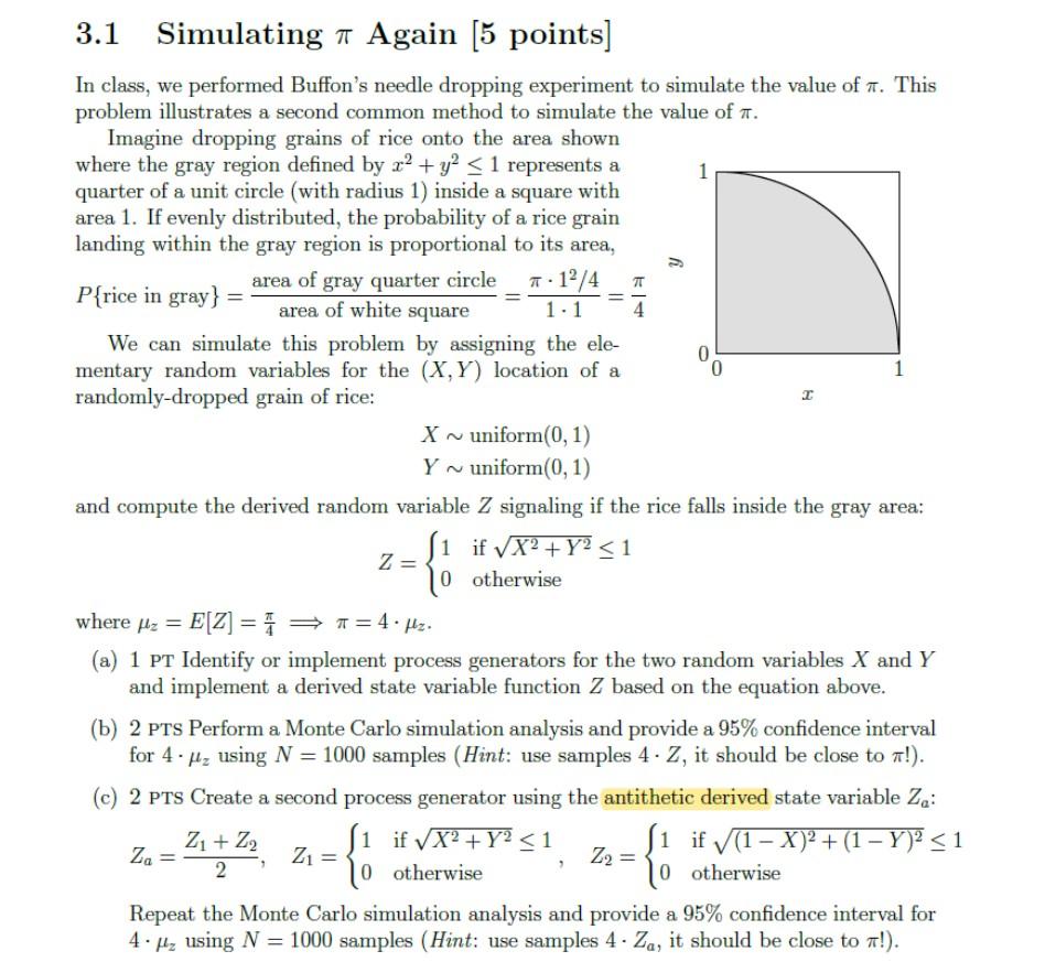 Y TT = 1 I 3.1 Simulating a Again [5 points) In | Chegg.com