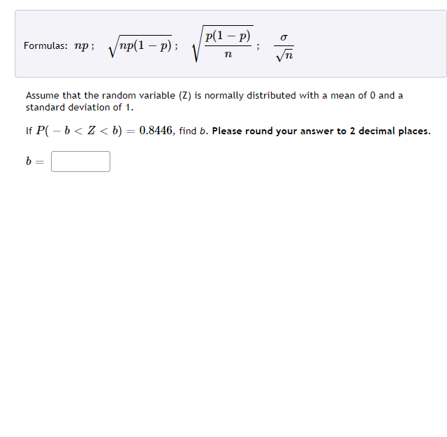 Solved p(1-P) o Formulas: np : np(1 - p); n vn Assume that | Chegg.com
