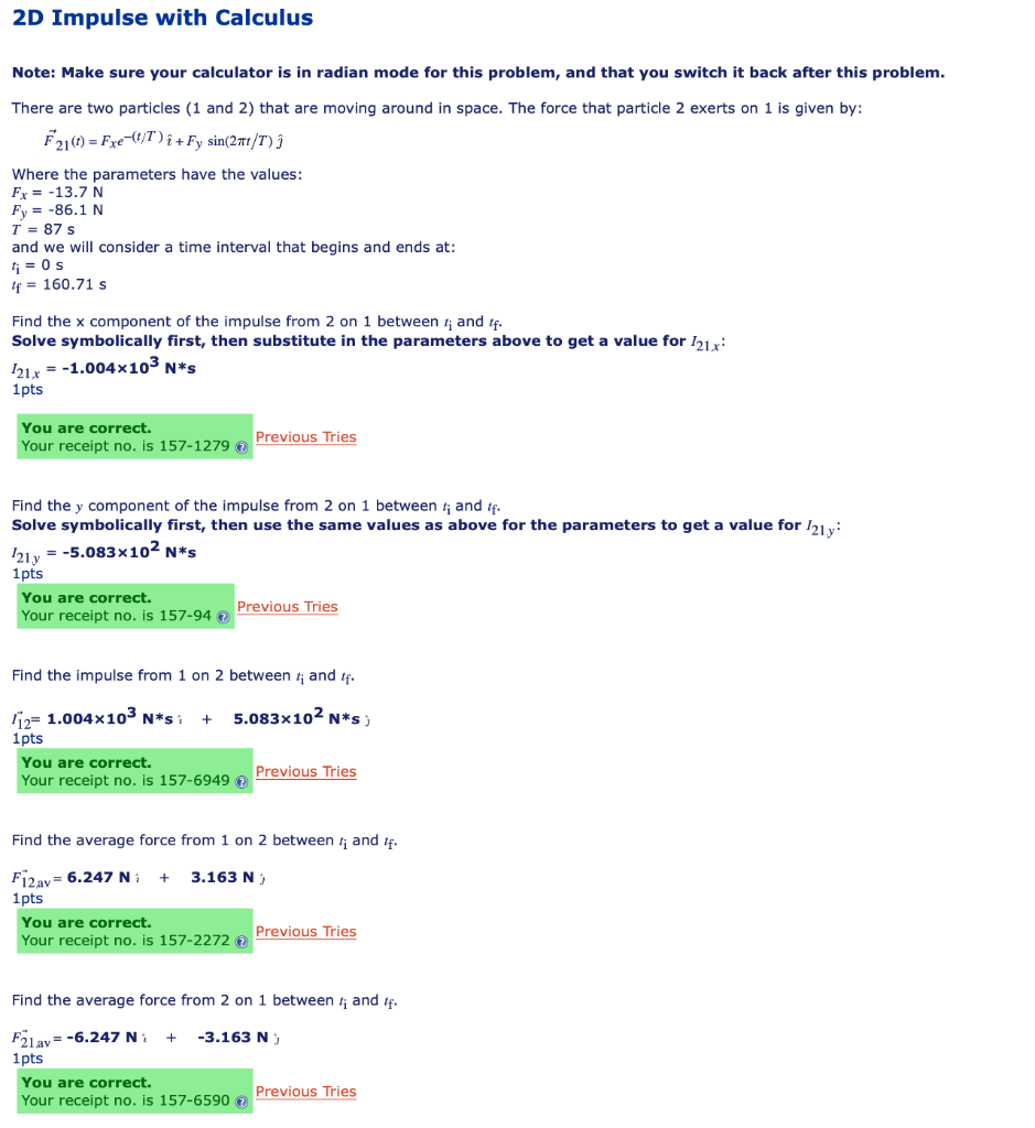 Solved 2D Impulse with Calculus Note: Make sure your | Chegg.com