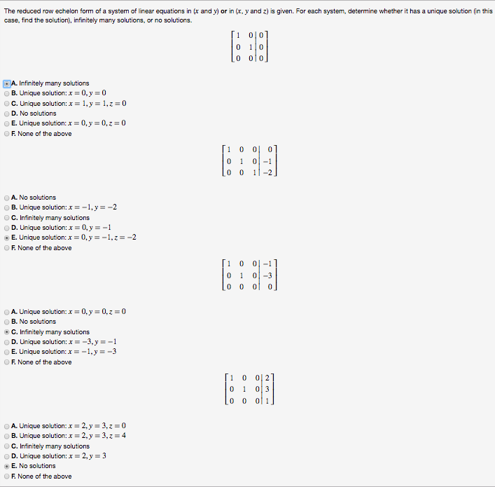 Solved The reduced row echelon form of a system of linear | Chegg.com