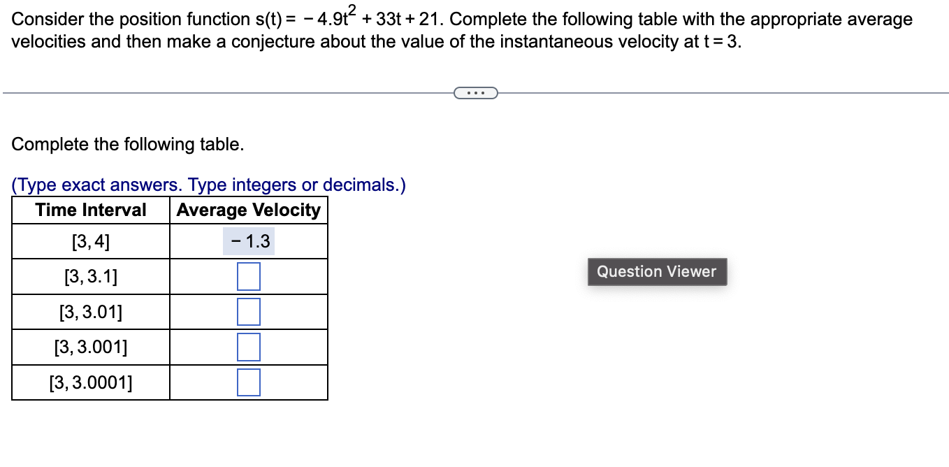 Solved Consider the position function s(t)=-4.9t2+33t+21. | Chegg.com