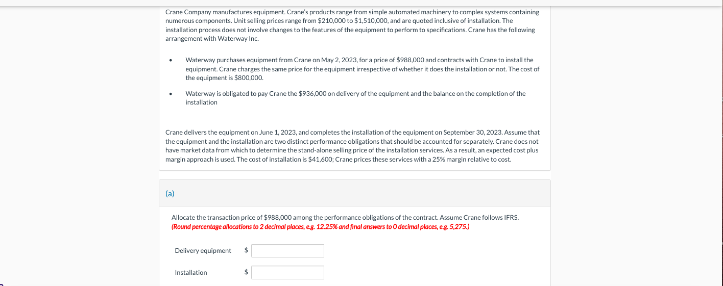 Solved Crane Company manufactures equipment. Crane's | Chegg.com