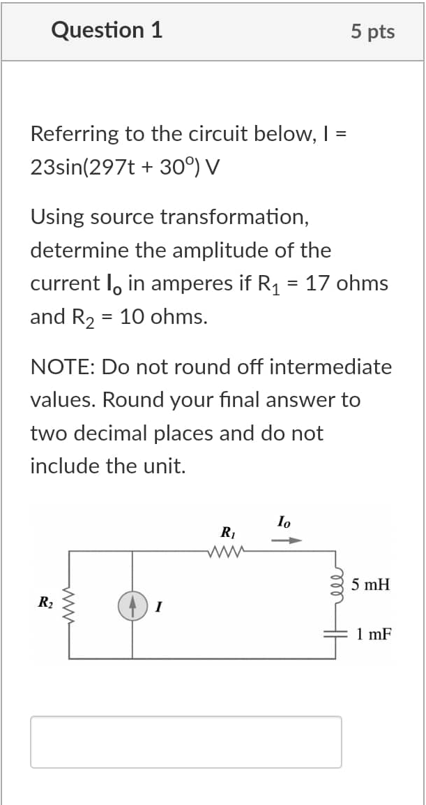 Solved Question 1 Referring to the circuit below, I = | Chegg.com