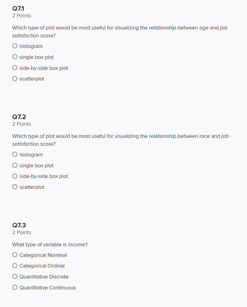 Solved Q7 Job Satisfaction 6 Points The following table | Chegg.com