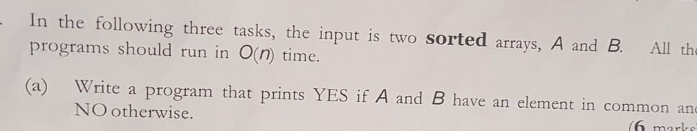 Solved In the following three tasks, the input is two sorted | Chegg.com