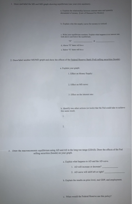 Solved 1. Draw and label the MS and MD graph showing | Chegg.com
