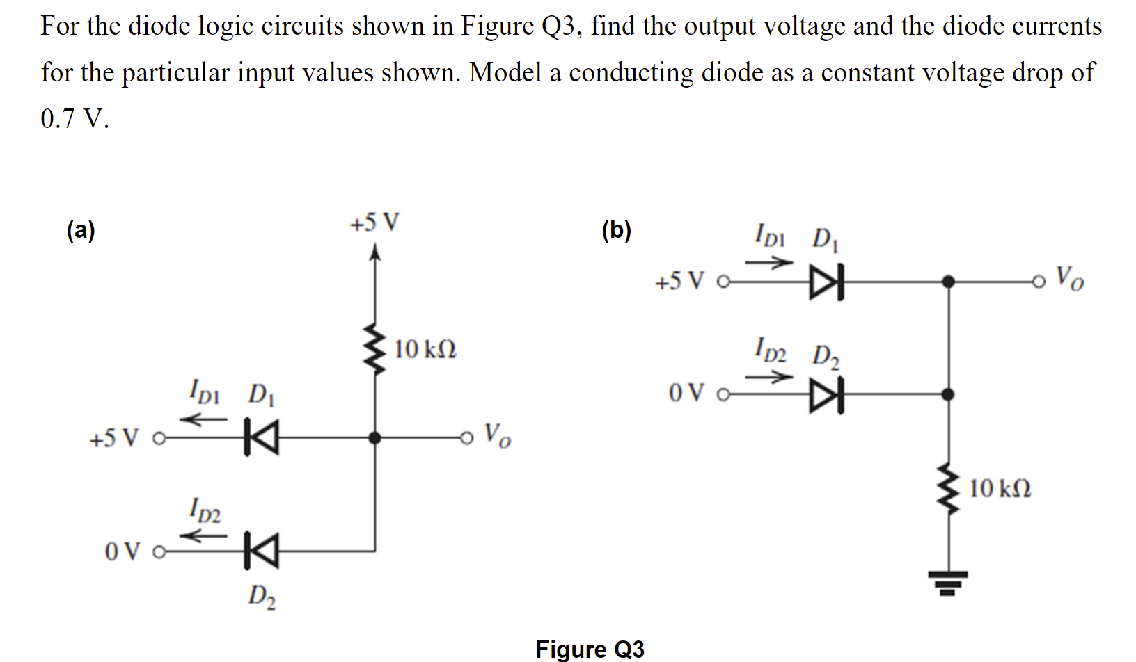 Solved For the diode logic circuits shown in Figure Q3, find | Chegg.com