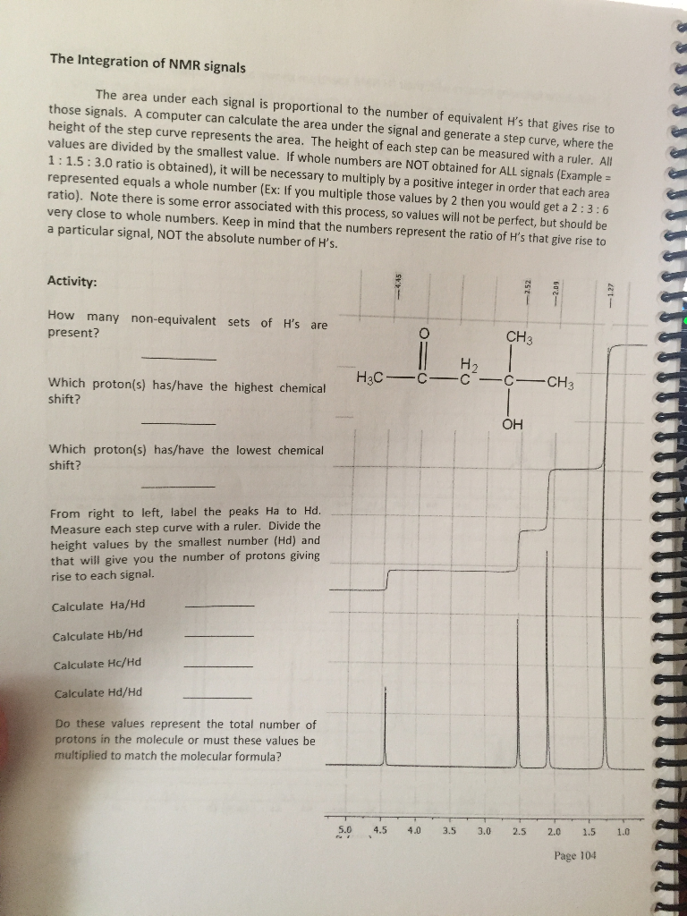 Solved The Integration of NMR signals The area under each | Chegg.com